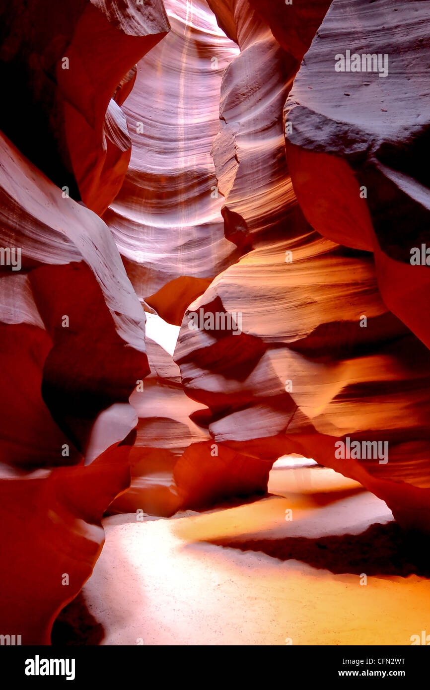 the red orange purple and yellow sandstone of the lower Antelope Canyon ...