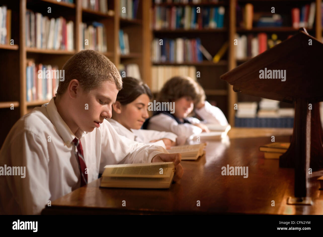 Students Reading in Library Stock Photo - Alamy