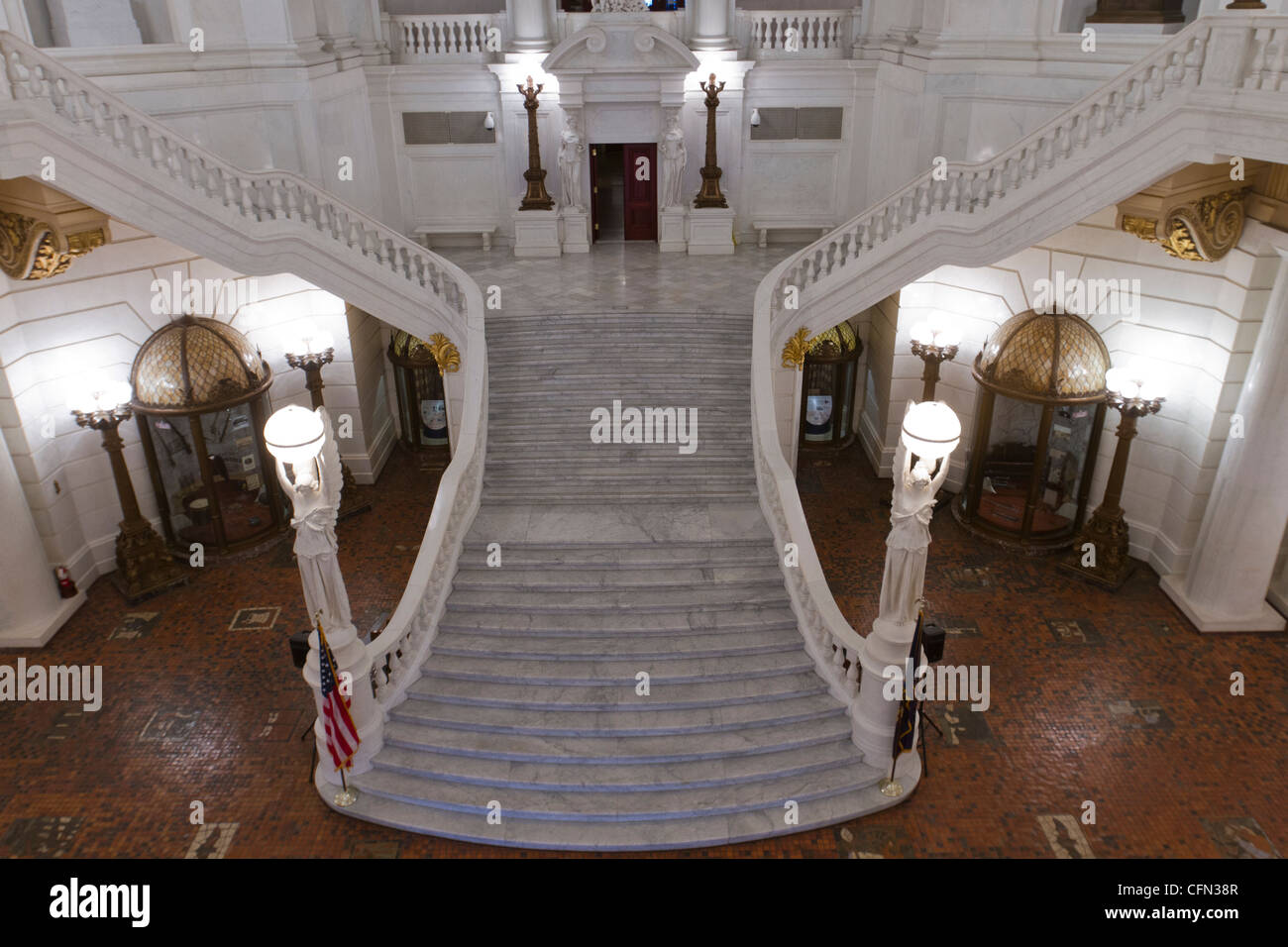 Stairway entrance inside lobby of Pennsylvania state capitol building ...