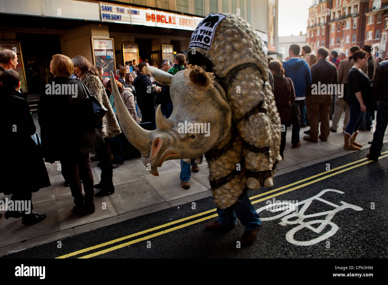 man dressed in rhino costume standing outside the Hammersmith Apollo ...