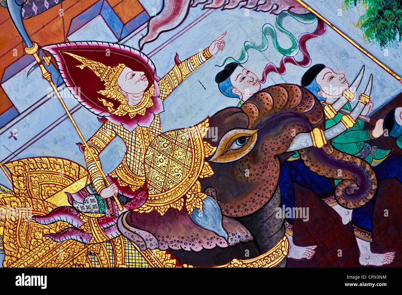 Vintage traditional Thai style art painting on temple Stock Photo - Alamy