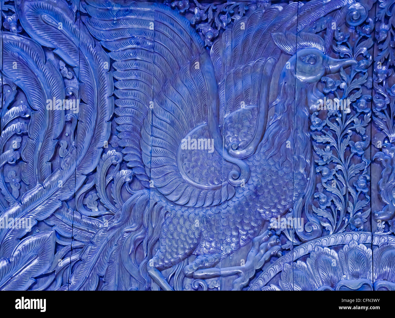 Swan, Native art carved on the wall in the temple Stock Photo - Alamy