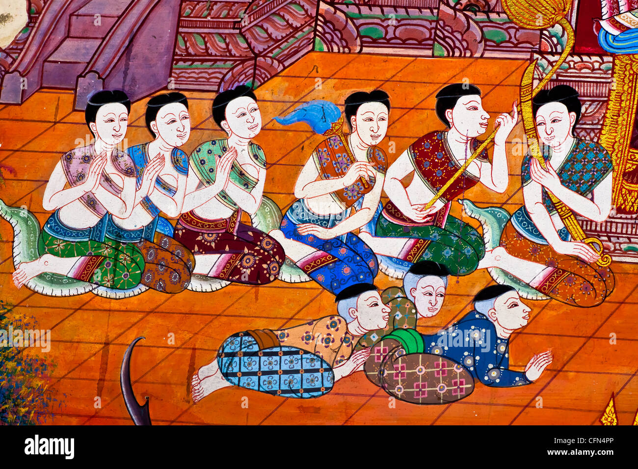 Vintage traditional Thai style art painting on temple Stock Photo - Alamy
