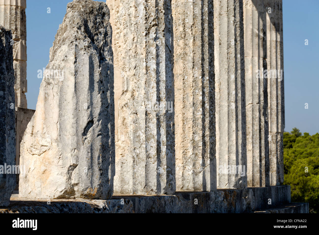 Aegina. Greece. Close up view of some of the north side fluted columns ...