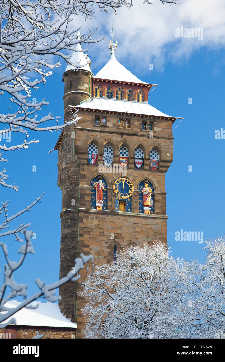 Cardiff Castle in snow, Cardiff, South Wales, Wales, United Kingdom ...