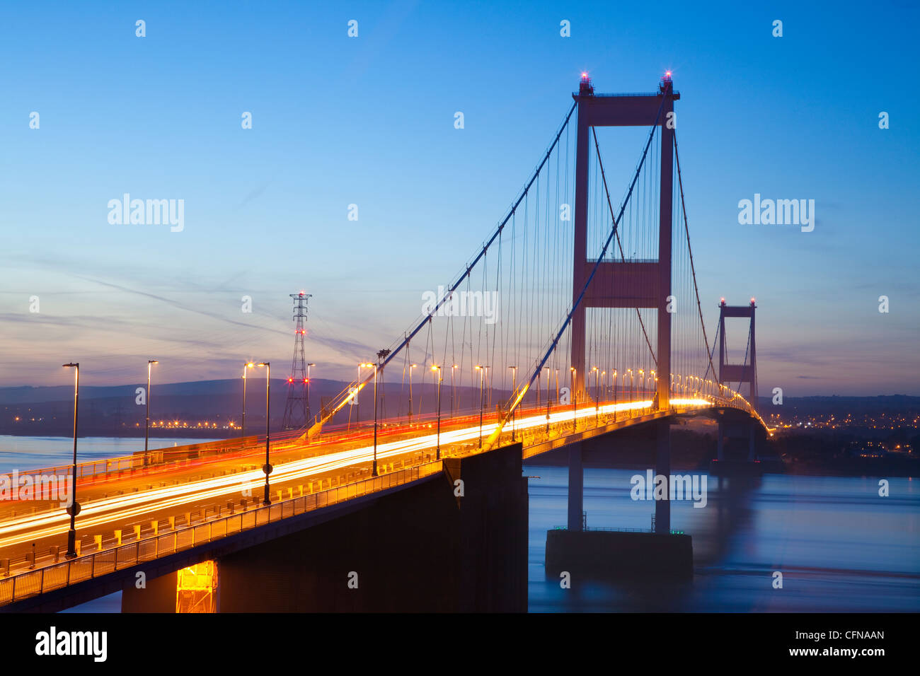 Severn Estuary and First Severn Bridge, near Chepstow, South Wales ...