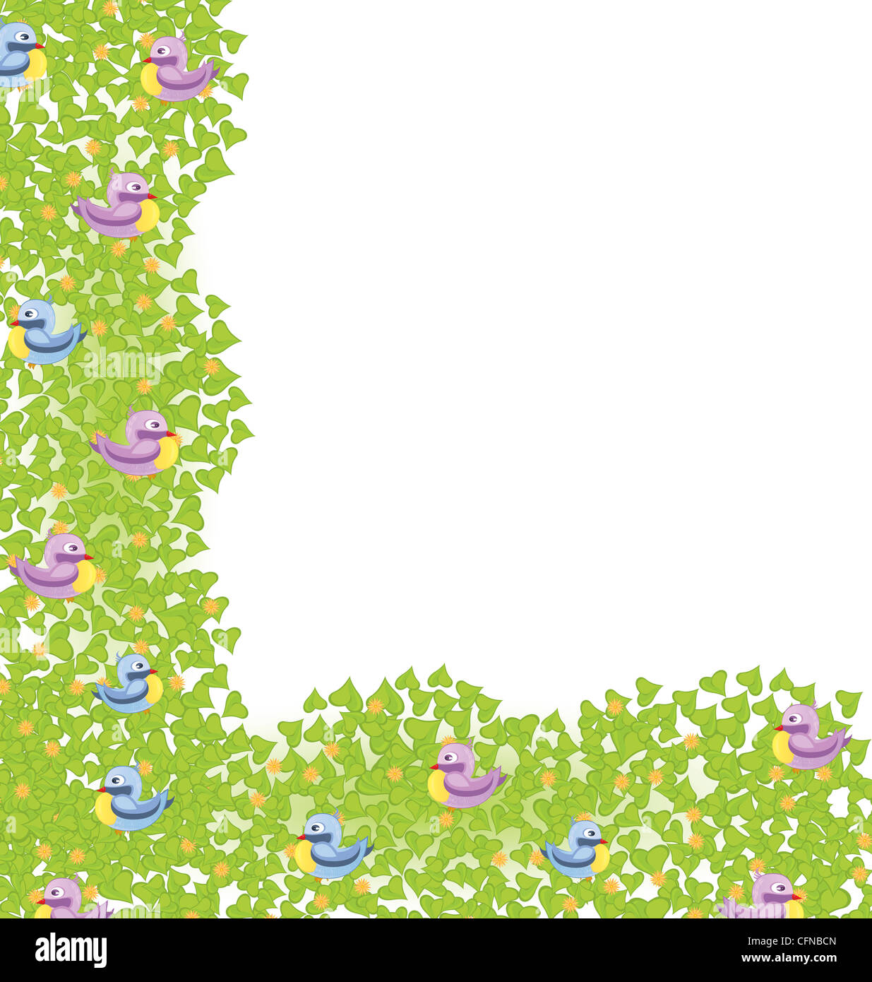 Decorative corner element with birds on green leaves vector ...