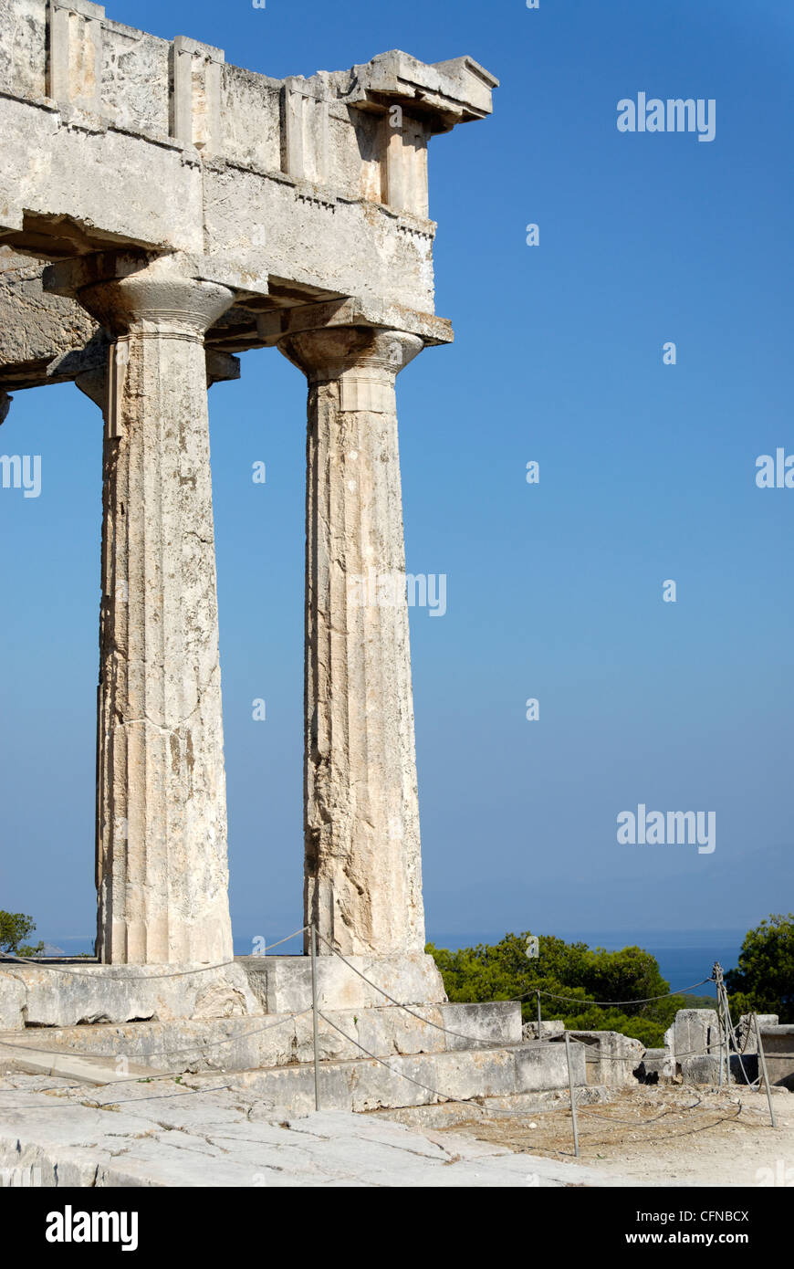Aegina. Greece. View of the front right corner of the impressive Temple ...