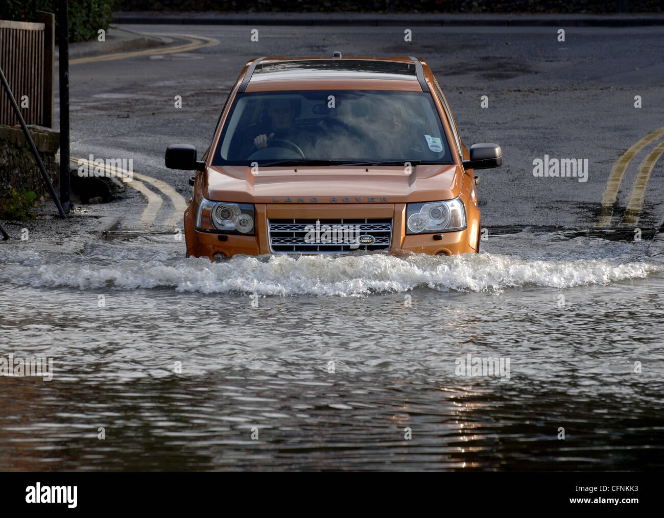 Land Rover Freelander 2 4x4 SUV off roader car wading through deep ...