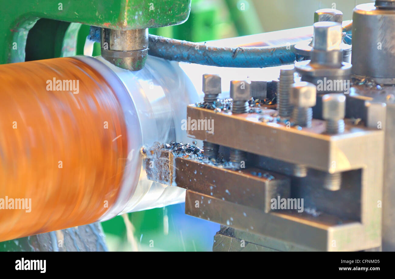 Turning lathe in action Stock Photo - Alamy
