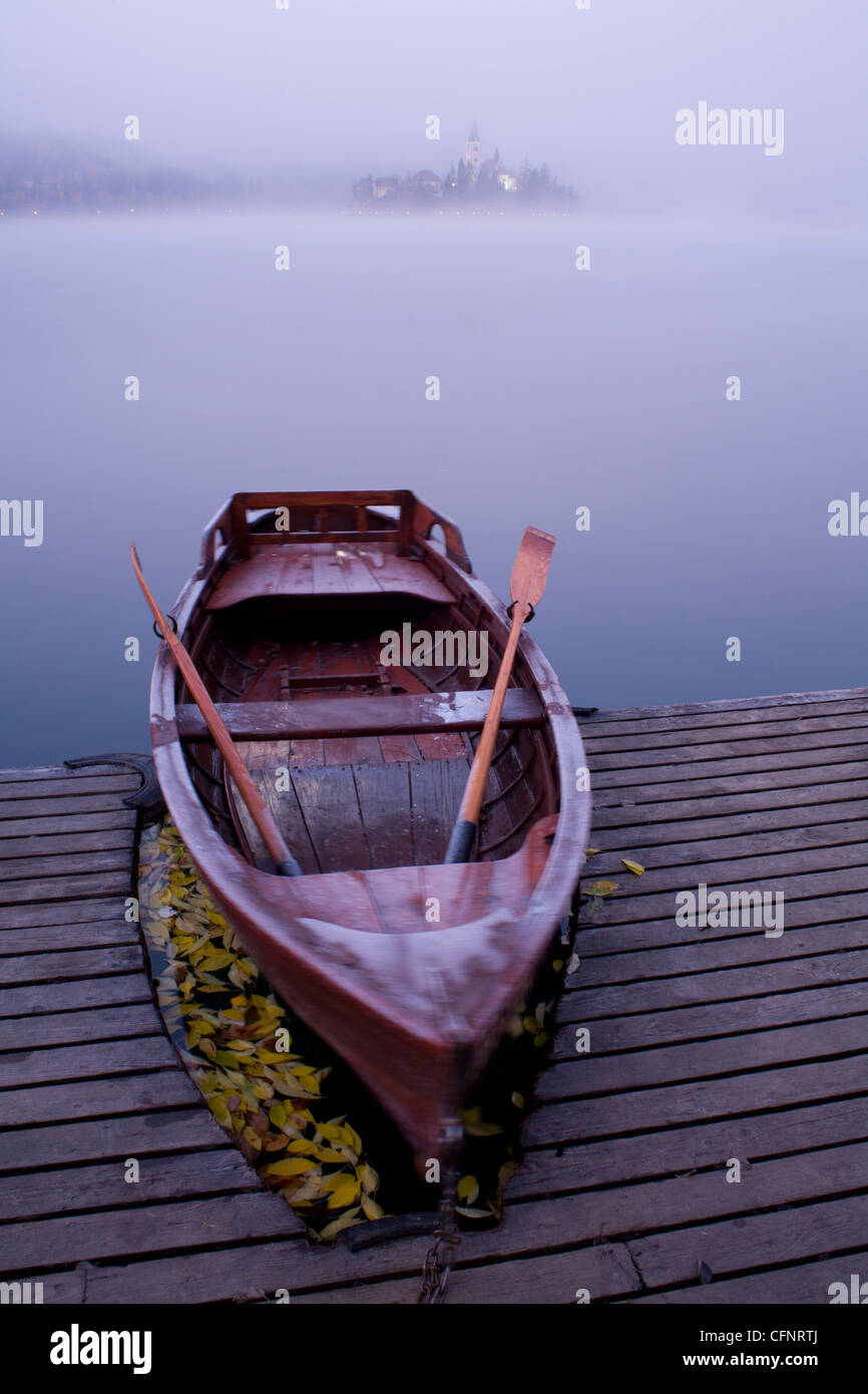 The famous Island church enshrouded in an icy mist and frost over Lake ...