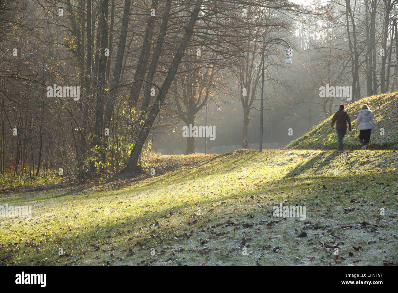 Lake Bled in Autumn. The walking path circumnavigates the entire lake ...