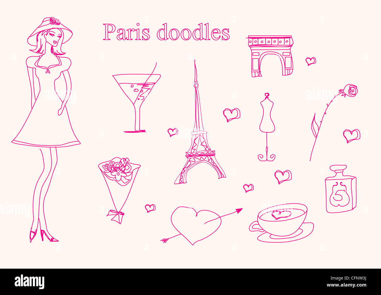 Paris fashion doodles set hi-res stock photography and images - Alamy