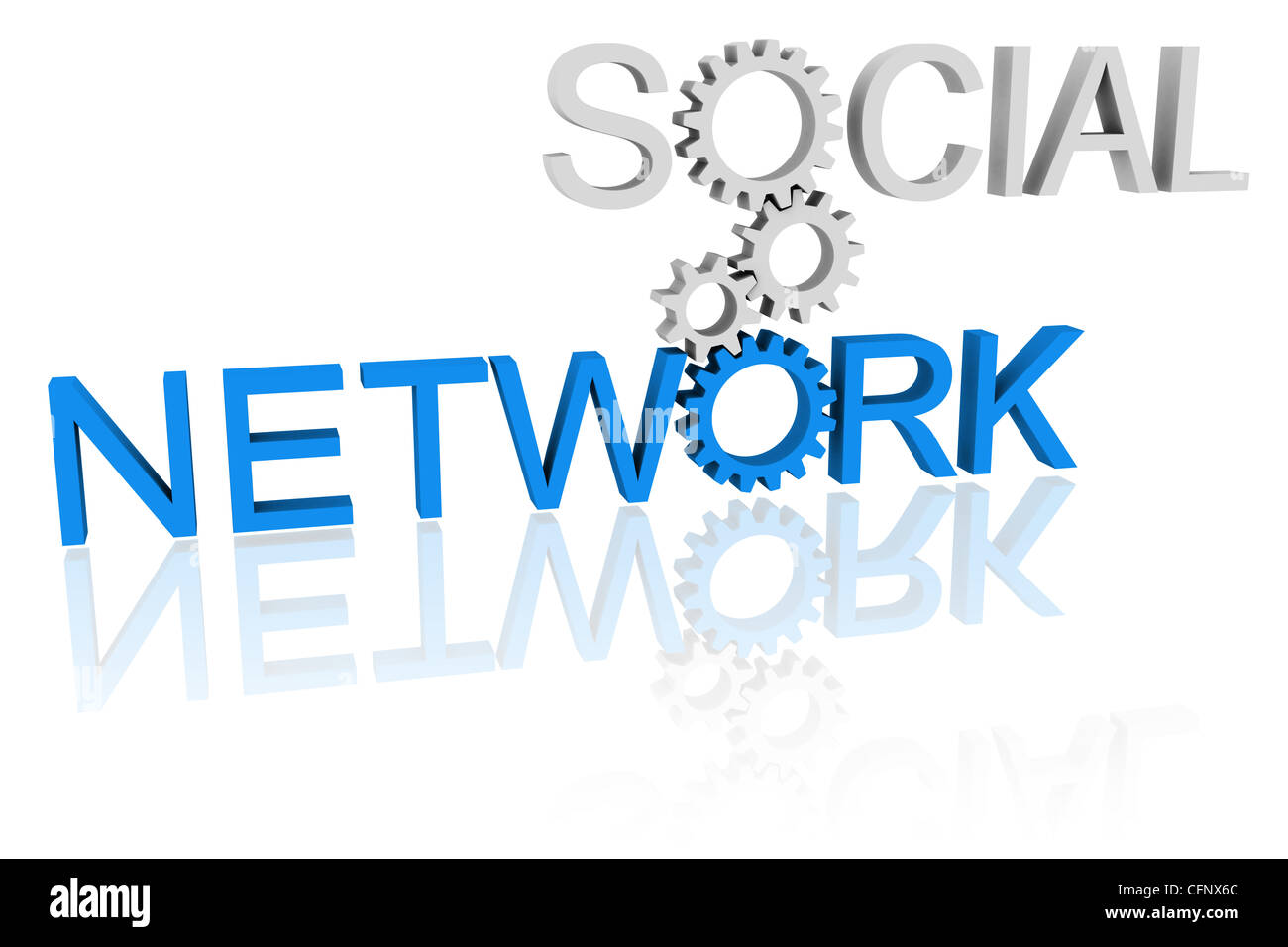 Words "social" and "network" connected by cogwheels - social networking ...