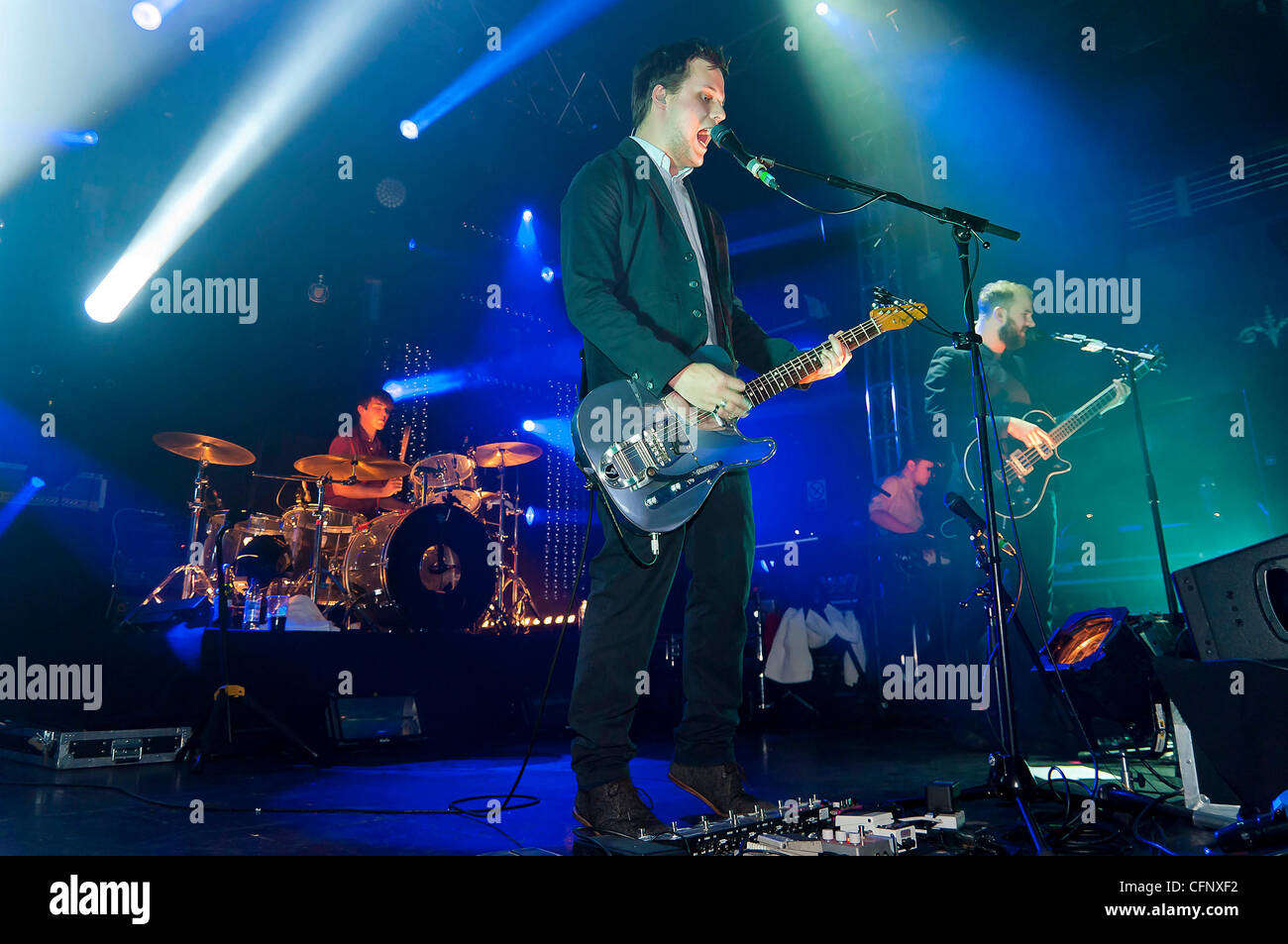 Harry McVeigh of White Lies performing at O2 Academy. Leeds, England ...