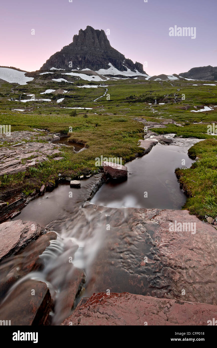 Clements Mountain and the Hanging Gardens at dusk, Glacier National ...