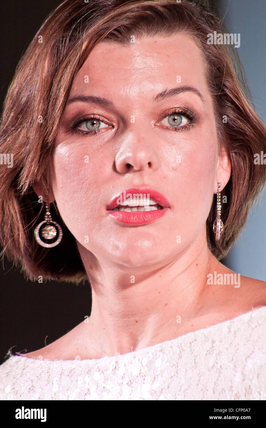 Milla Jovovich at a press conference for her new film 'Vykrutasy ...