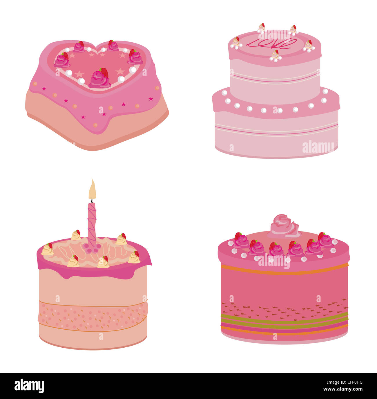 Set of vector pink sweets cakes Stock Photo - Alamy