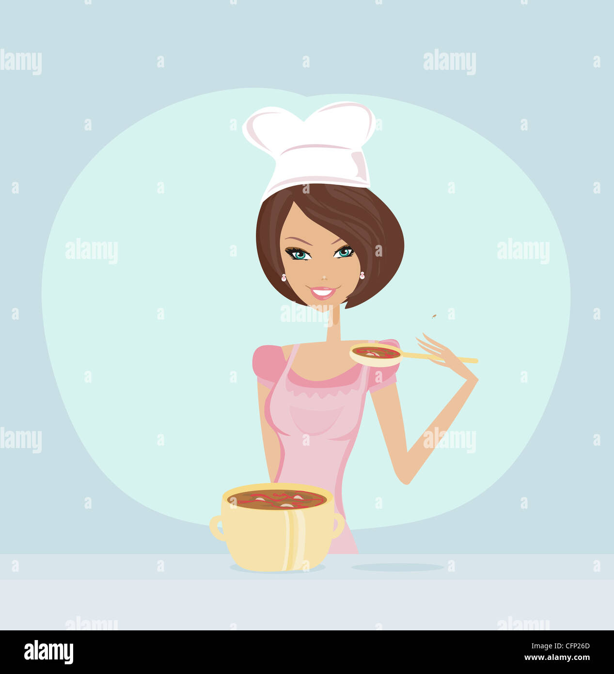 Beautiful lady cooking soup Stock Photo - Alamy