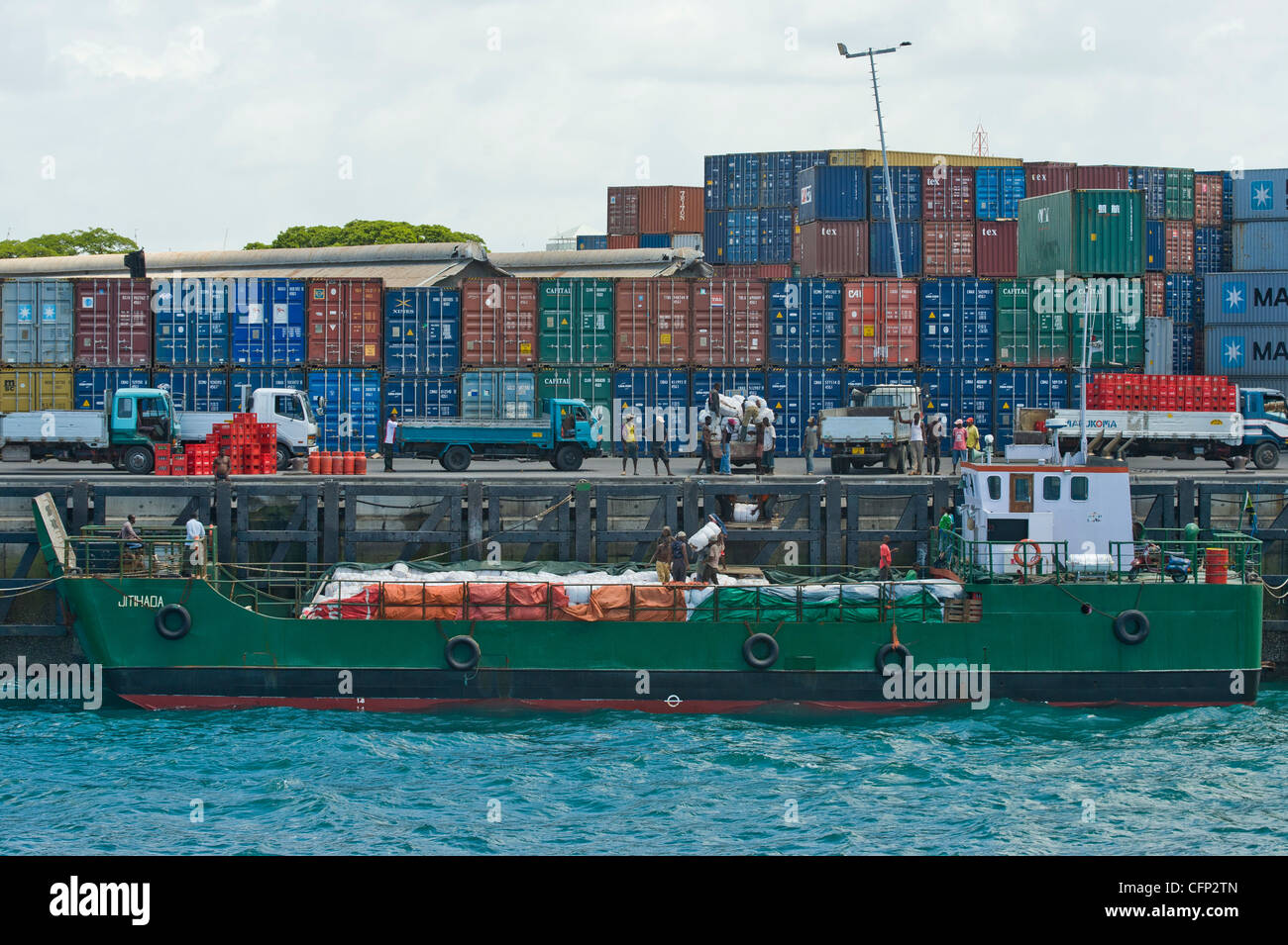 Containers at a terminal in the harbour of Stone Town Zanzibar Tanzania ...