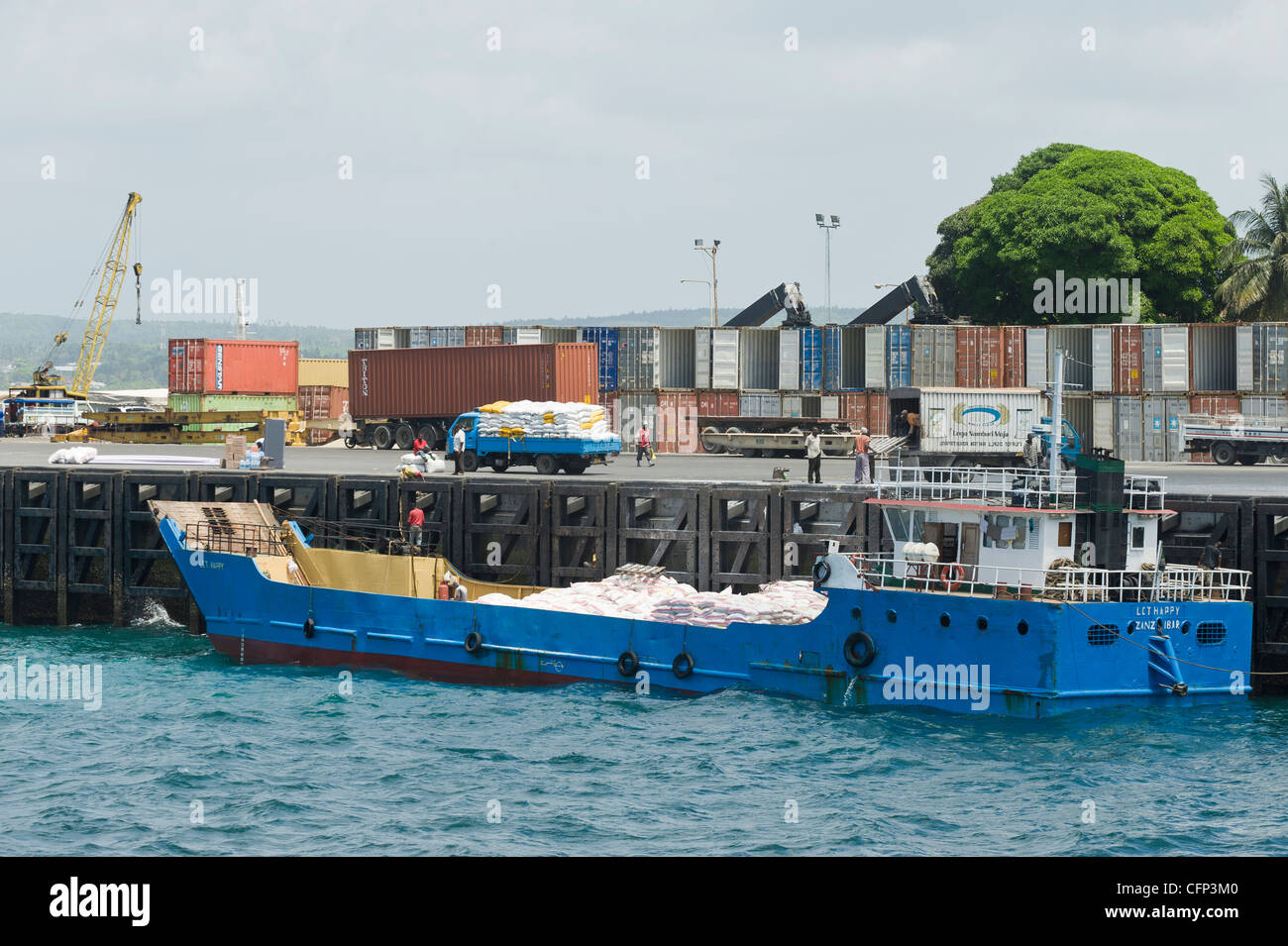 Containers at a terminal in the harbour of Stone Town Zanzibar Tanzania ...
