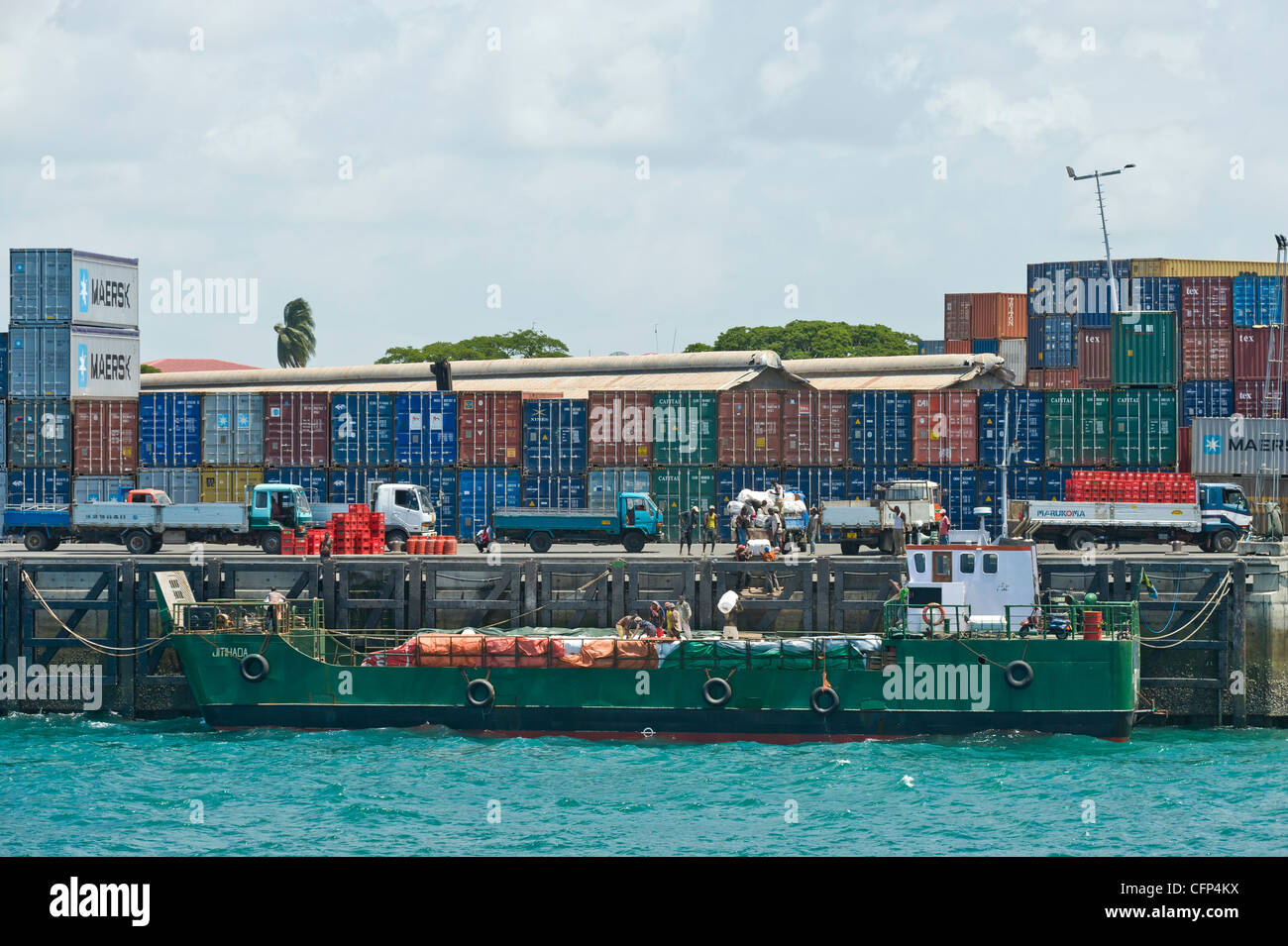 Containers at a terminal in the harbour of Stone Town Zanzibar Tanzania ...