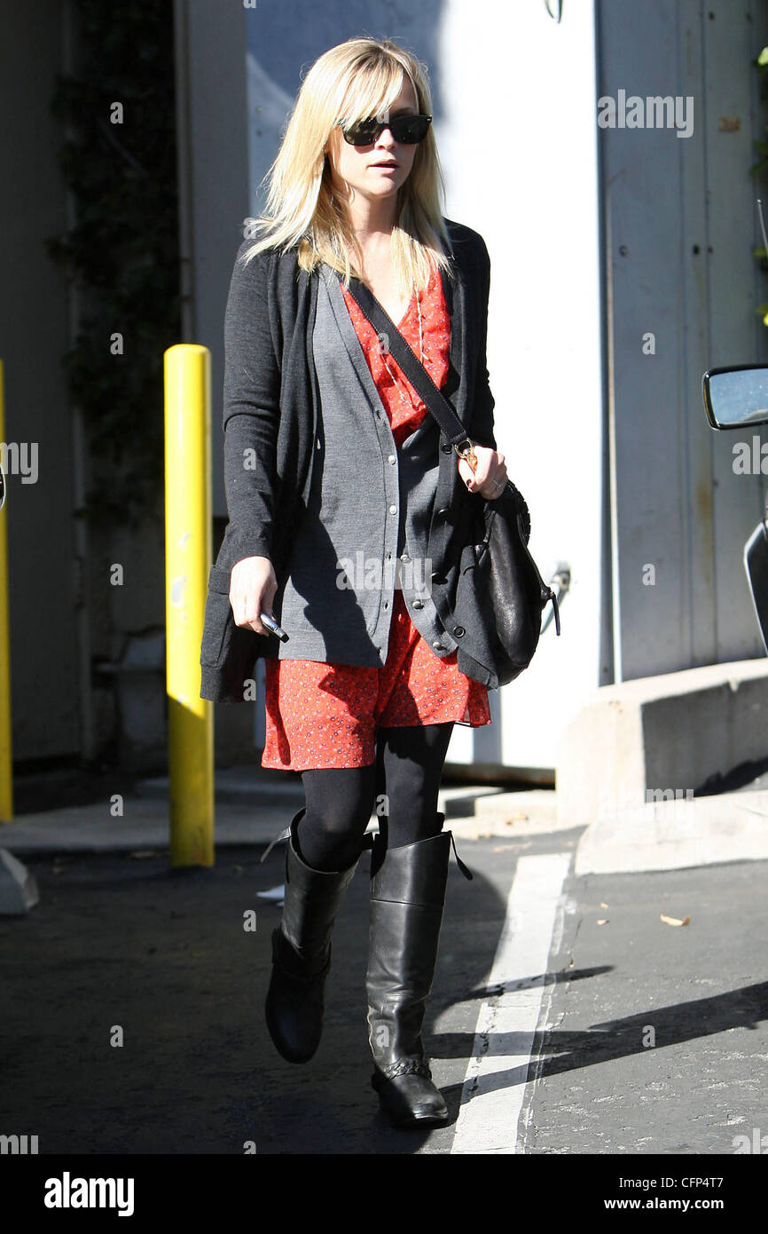 Reese Witherspoon out and about in Brentwood wearing black boots and a ...