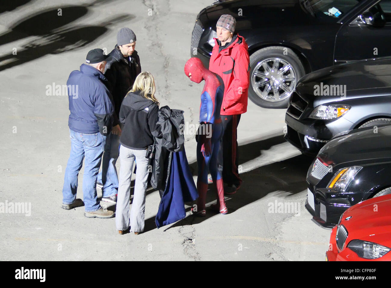 Filming scenes on location for new movie 'Spiderman 4' Los Angeles, USA ...
