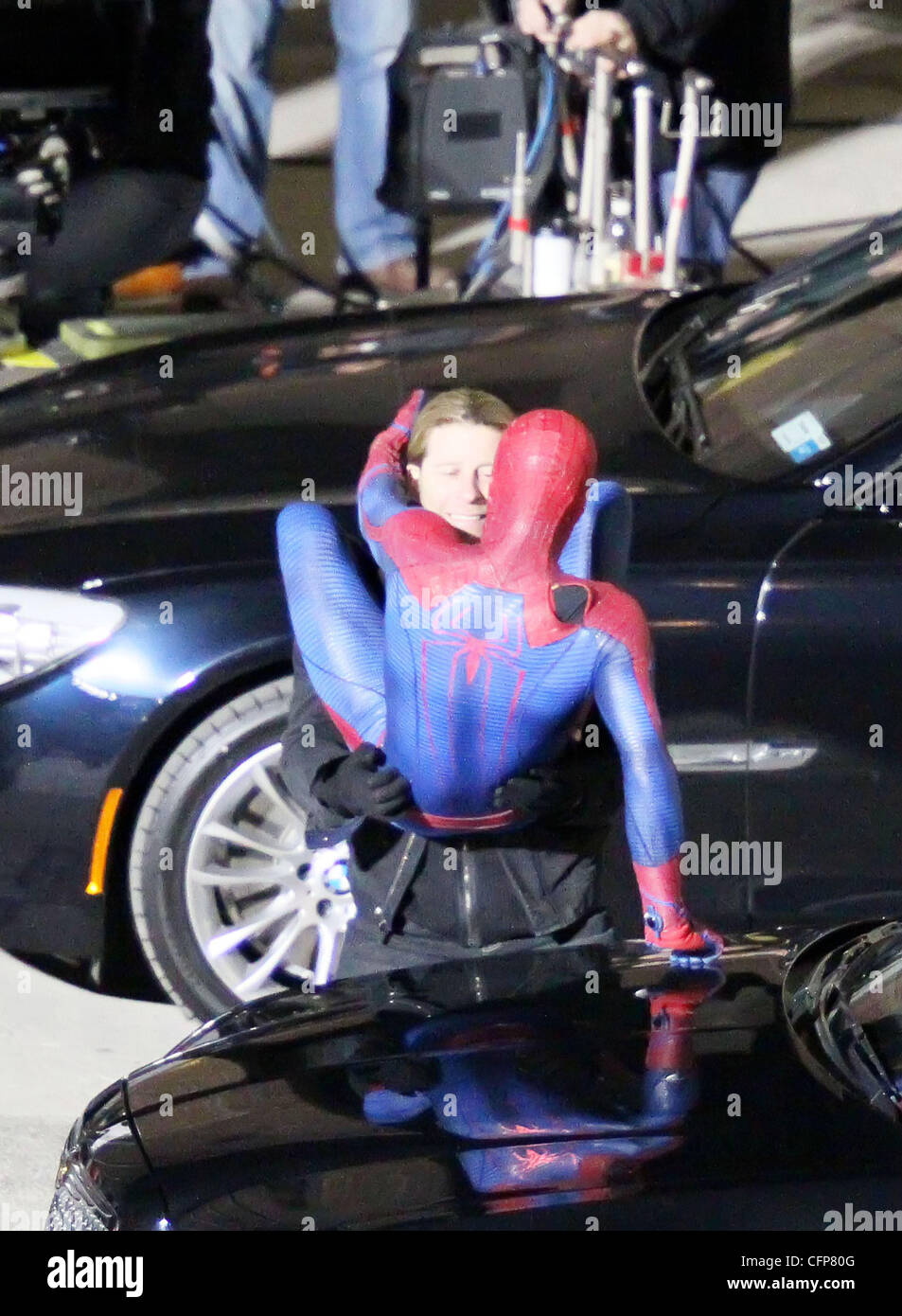 Spiderman finds himself in an unusual position whilst filming scenes on ...