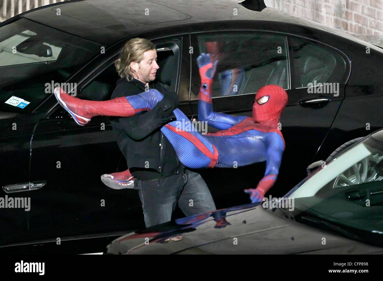 Spiderman finds himself in an unusual position whilst filming scenes on ...