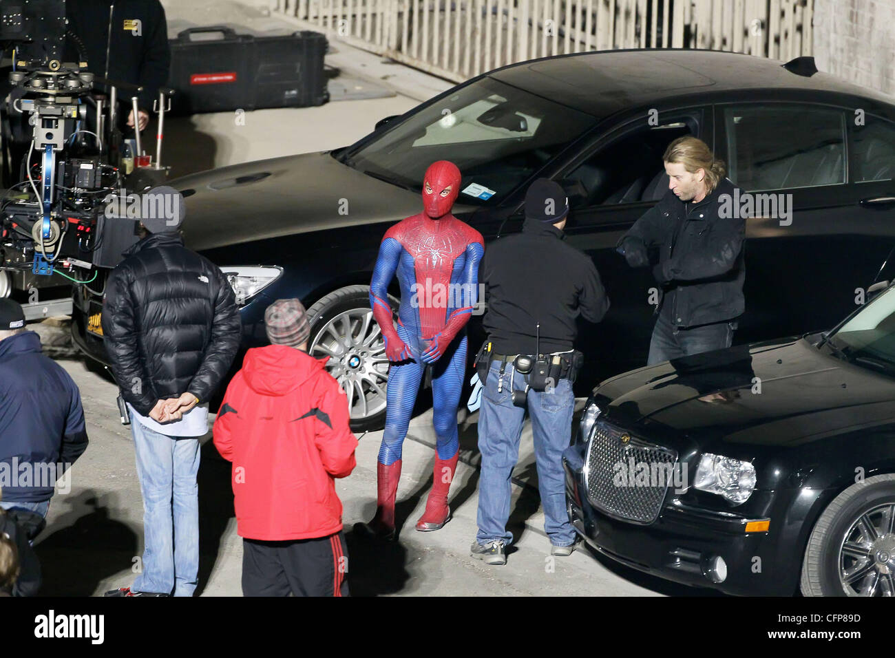 Filming scenes on location for new movie 'Spiderman 4' Los Angeles, USA ...