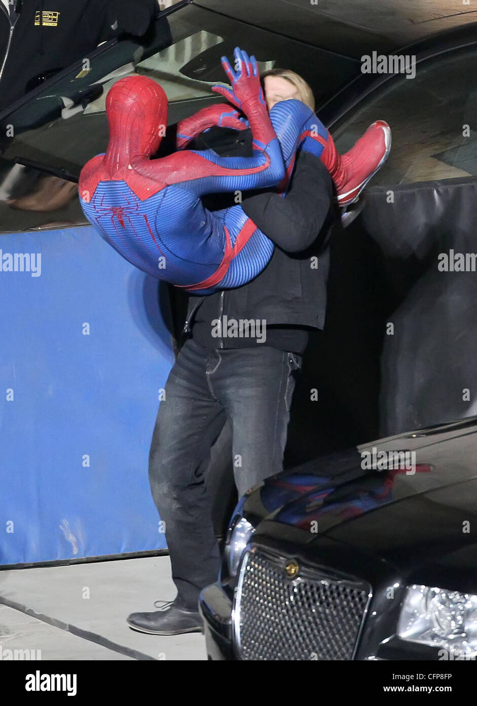 Spiderman finds himself in an unusual position whilst filming scenes on ...