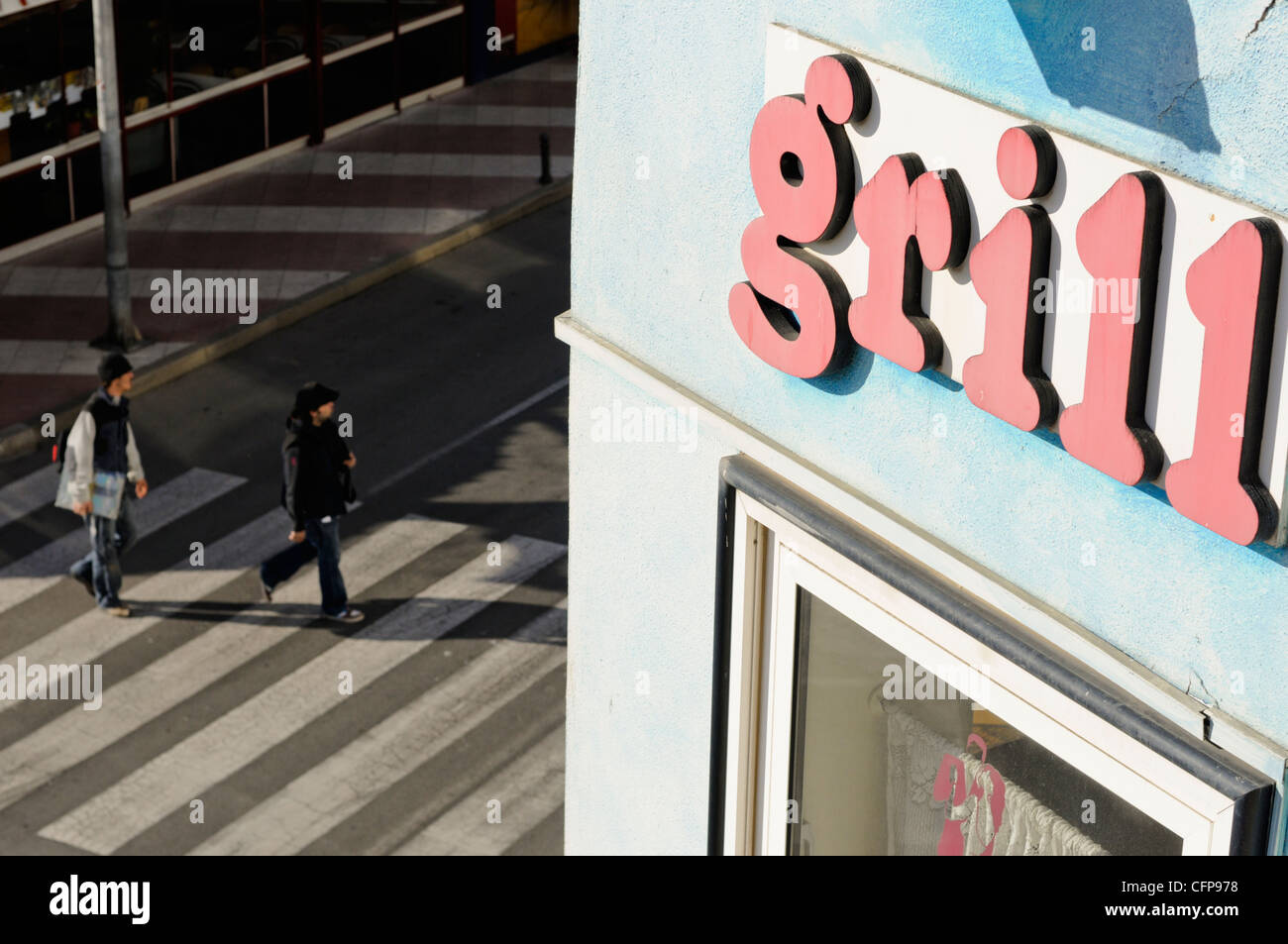 A dynamic elevated view of a street scene in the Costa Brava Stock ...