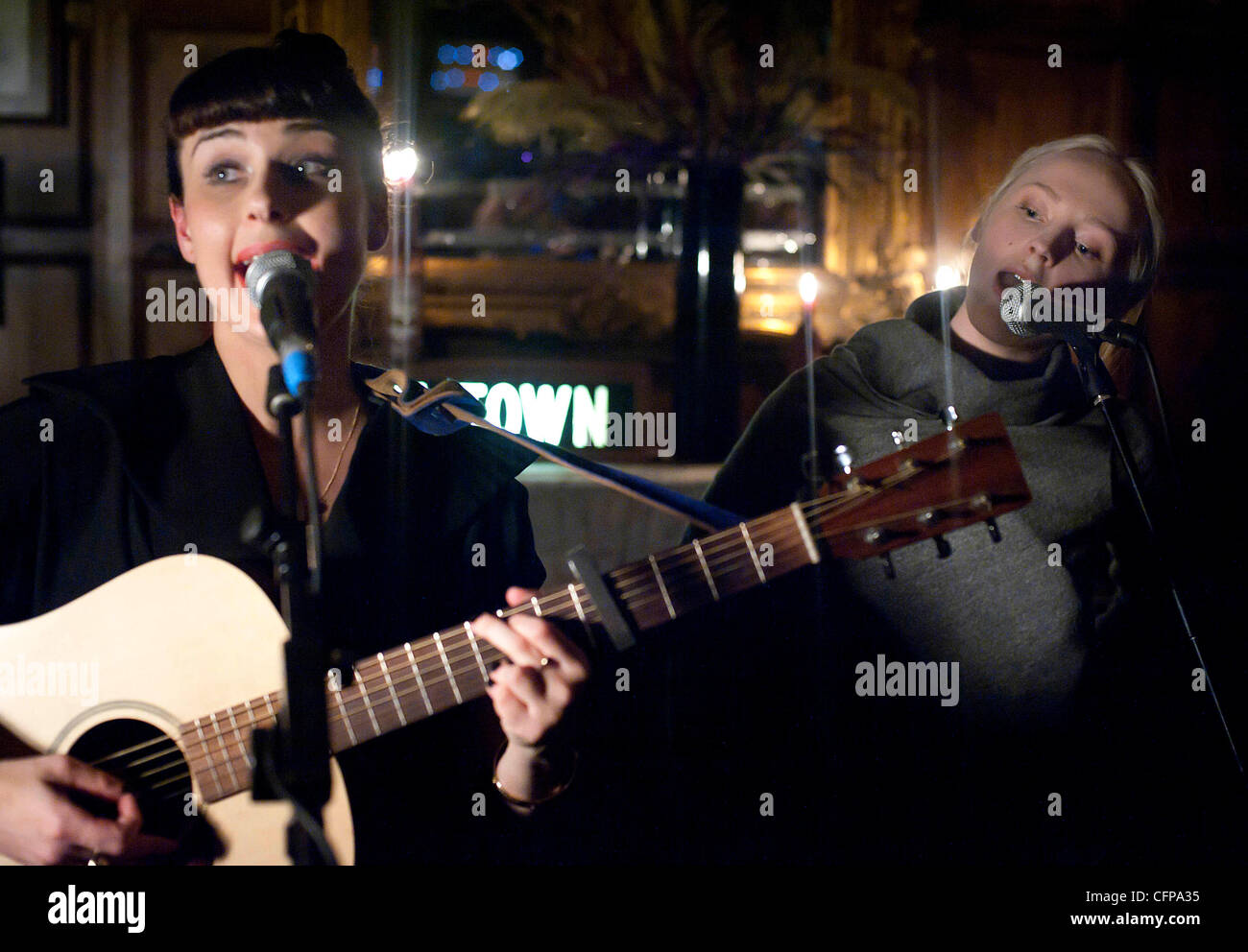 Louise Hull of The Pins performing a gig at The Hawley Arms with Laura ...