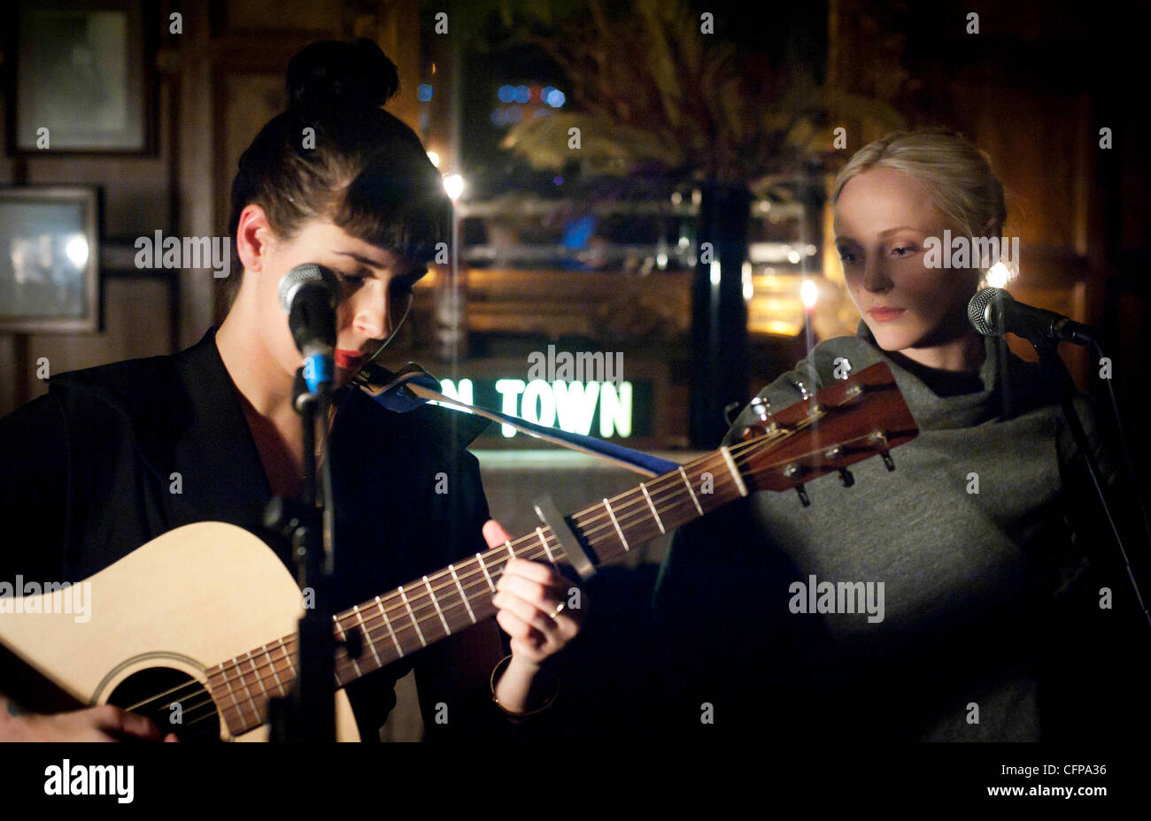 Louise Hull of The Pins performing a gig at The Hawley Arms with Laura ...