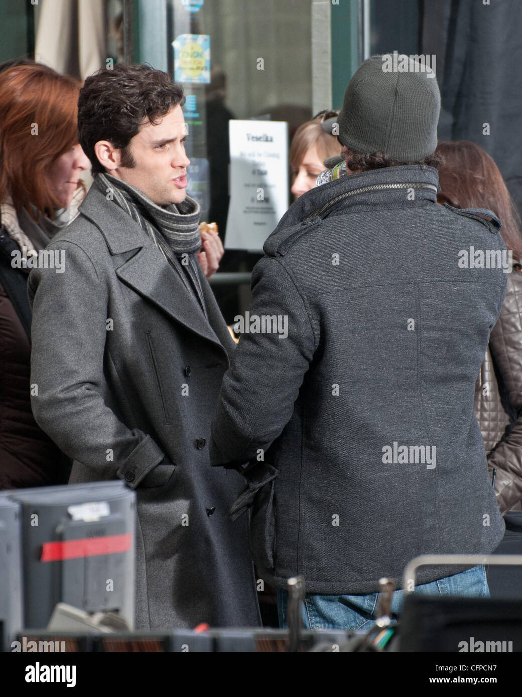 Penn Badgley on the set of 'Gossip Girl', filmed in the Upper East Side ...
