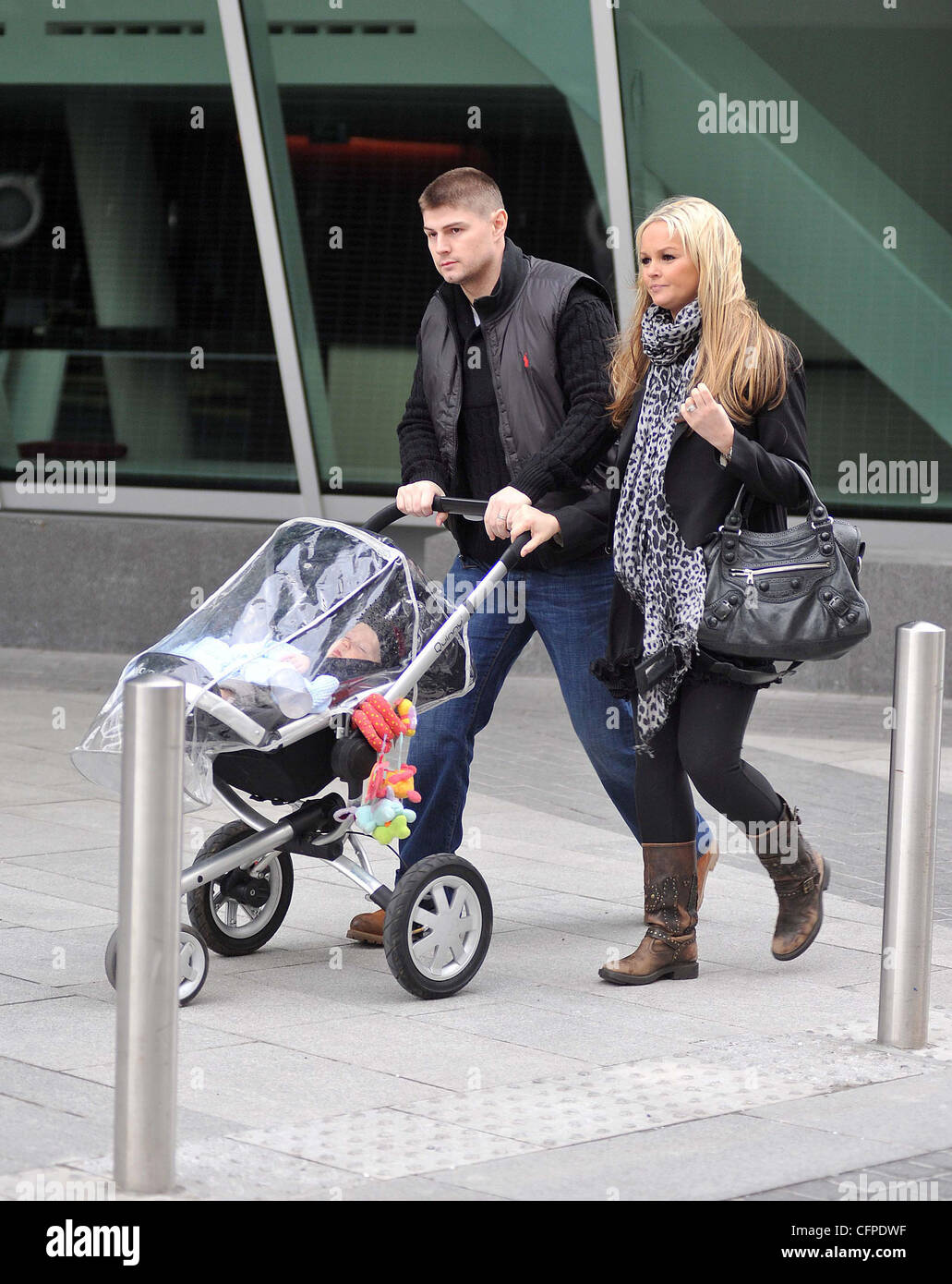 Jennifer Ellison, her husband Robbie and son Bobby leaving the Grand ...