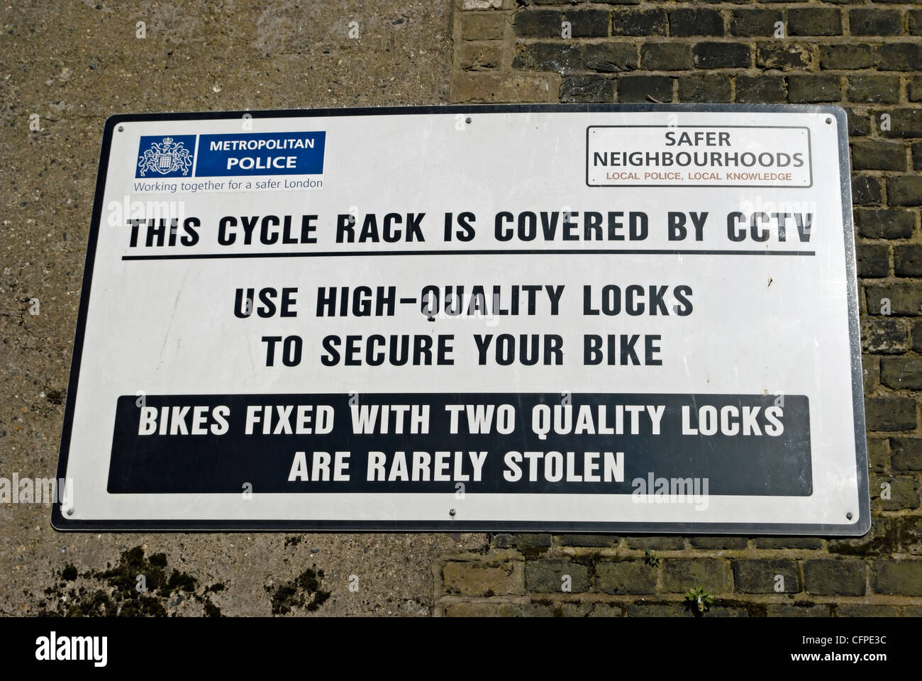 Sign police bike warning hi-res stock photography and images - Alamy