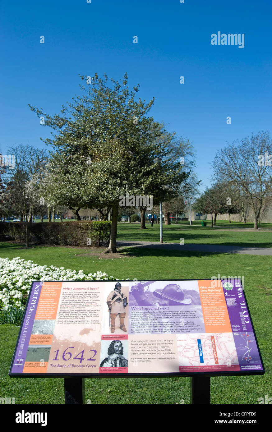 public information board describing the 1642 battle of turnham green ...