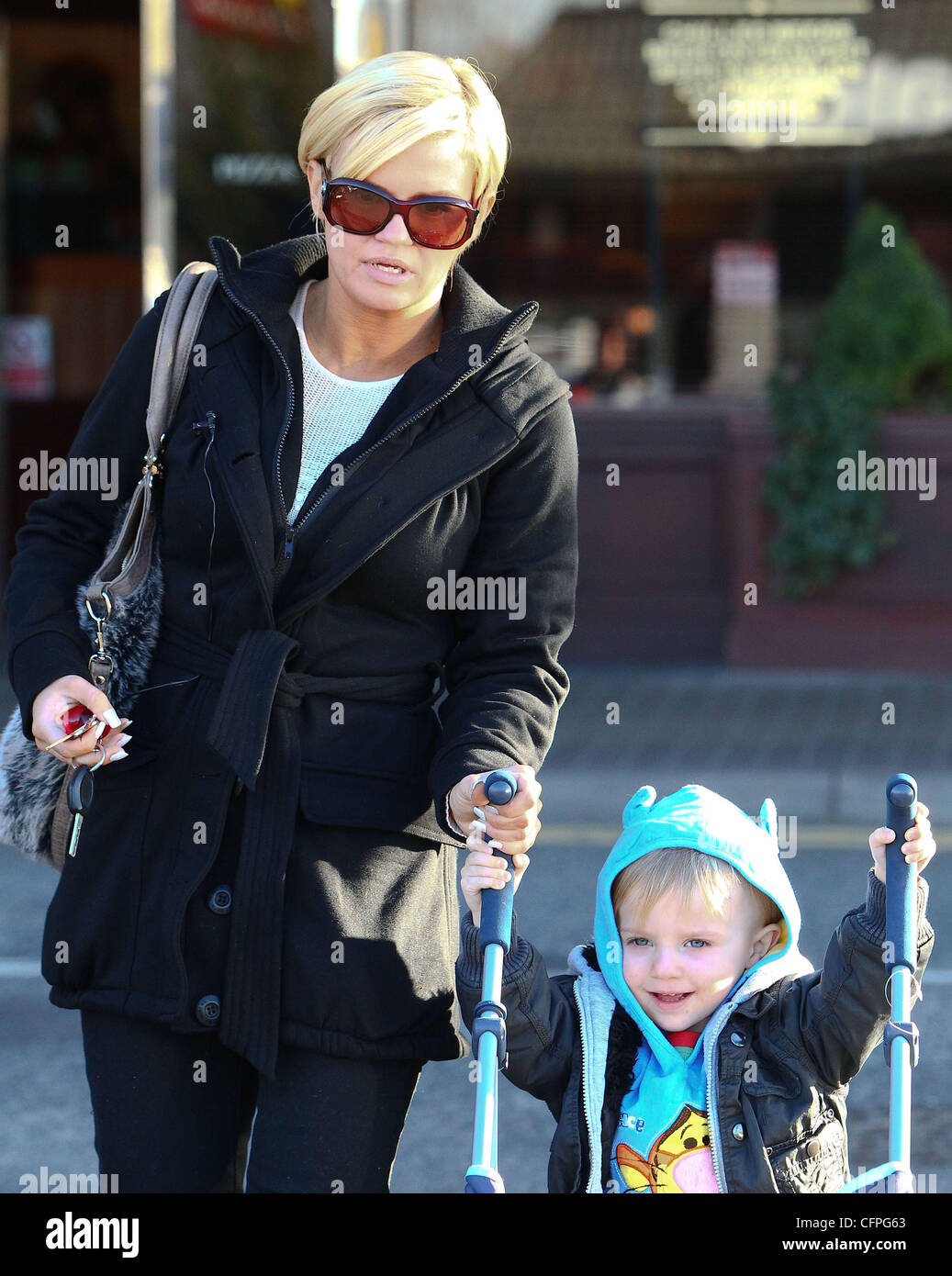 Kerry Katona after lunch at Frankie & Benny's restaurant with her son ...