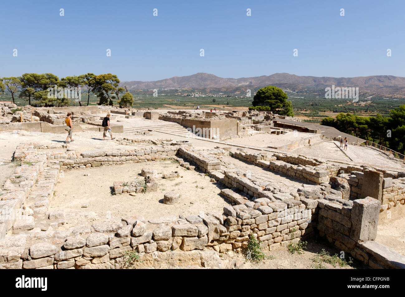 Phaistos. Crete. Greece. View of three levels of the palace of Phaistos ...