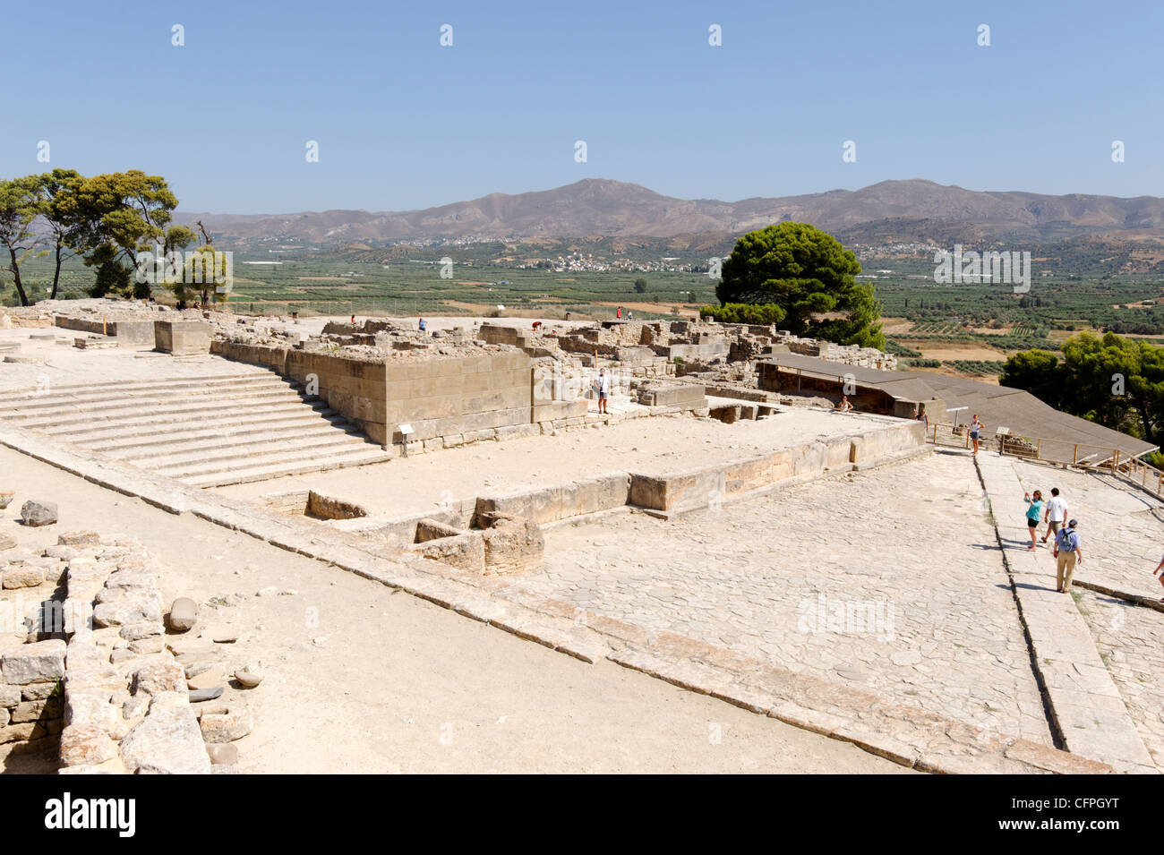 Phaistos. Crete. Greece. View of three levels of the palace of Phaistos ...