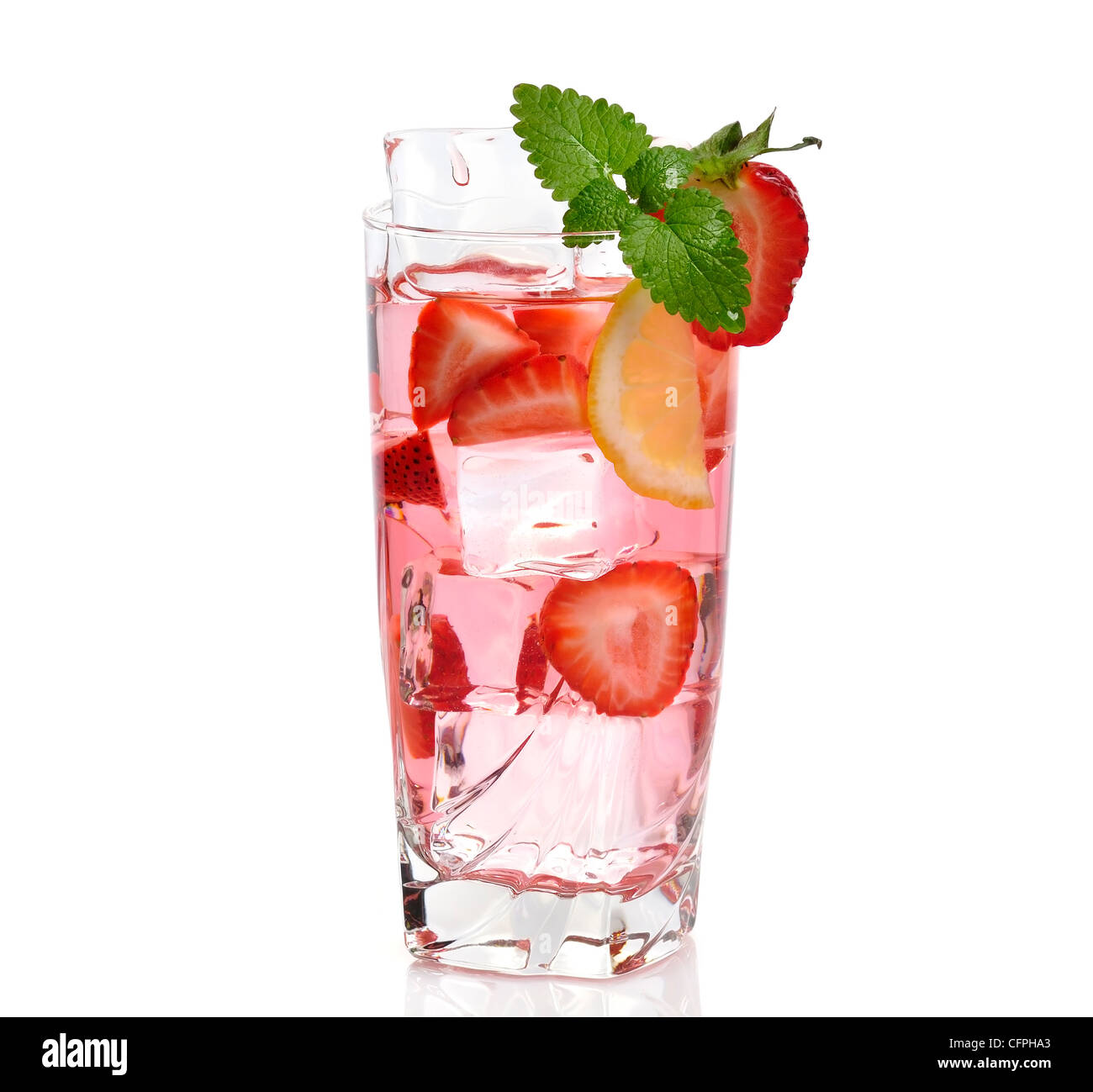 Iced Drink With Strawberry And Lemon Stock Photo - Alamy