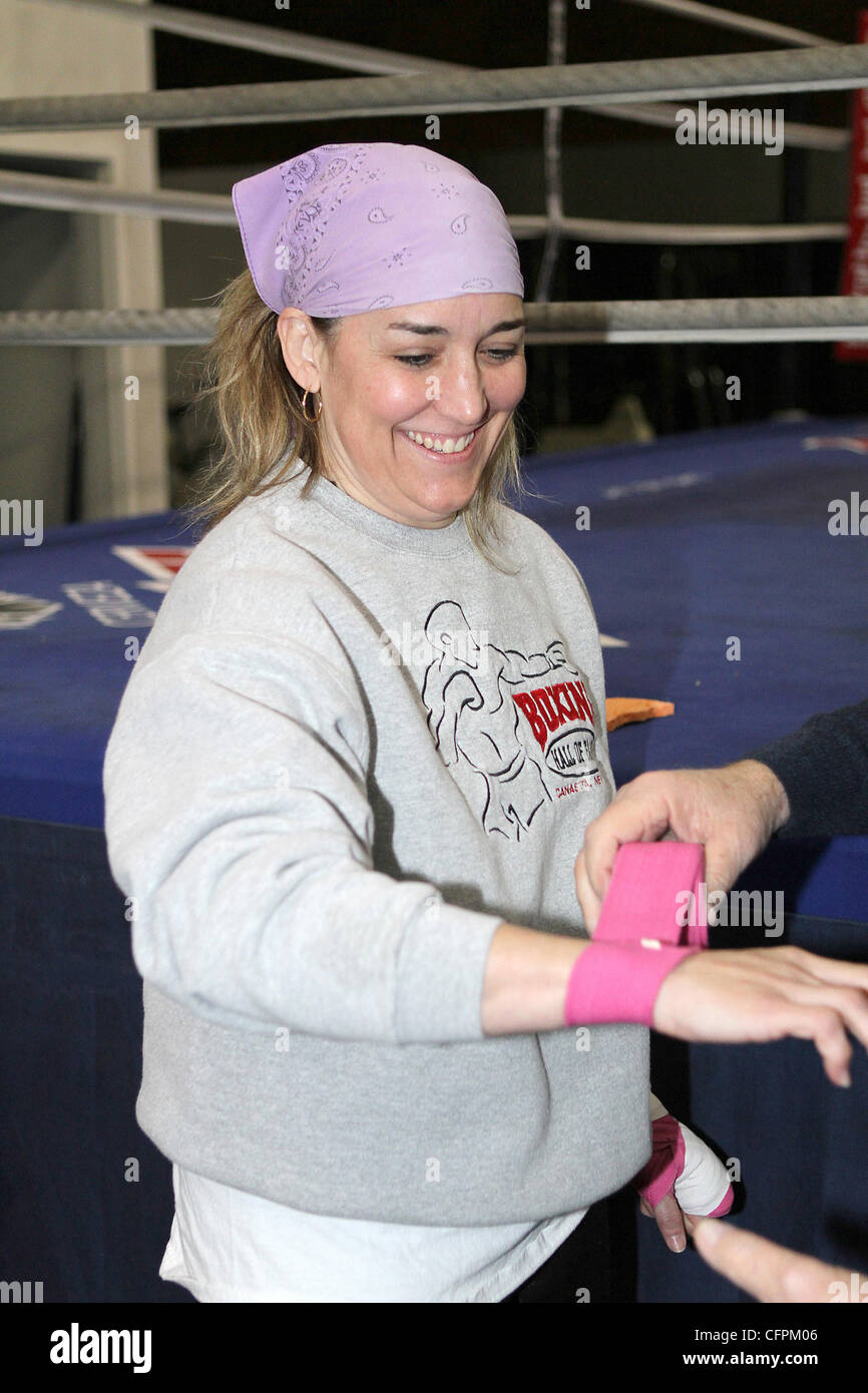 Professional female boxer Christy Martin trains at the Top Rank Gym for ...