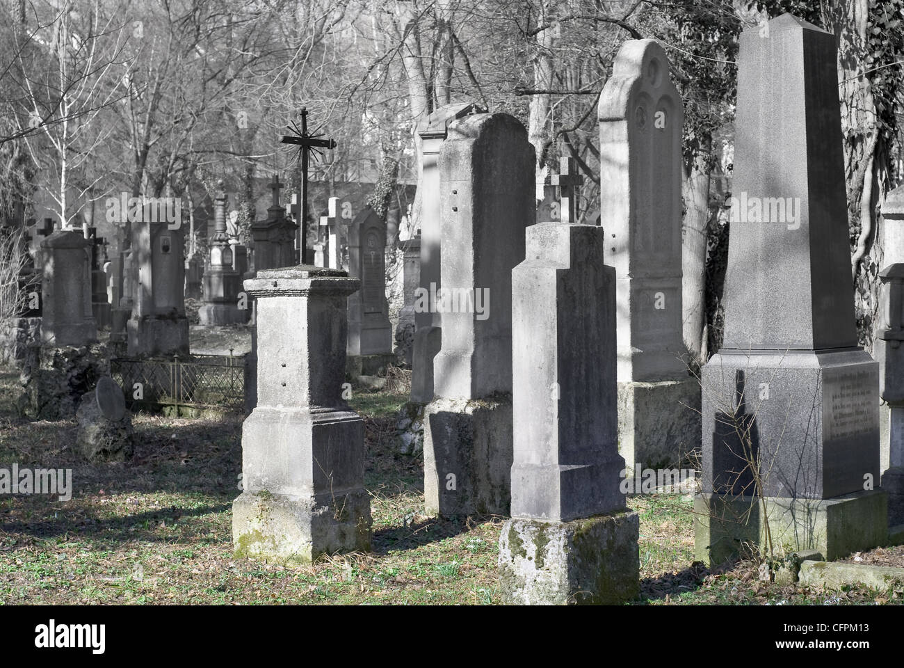 Religious Cemetery with Crosses in a Wooded Area Stock Photo - Alamy