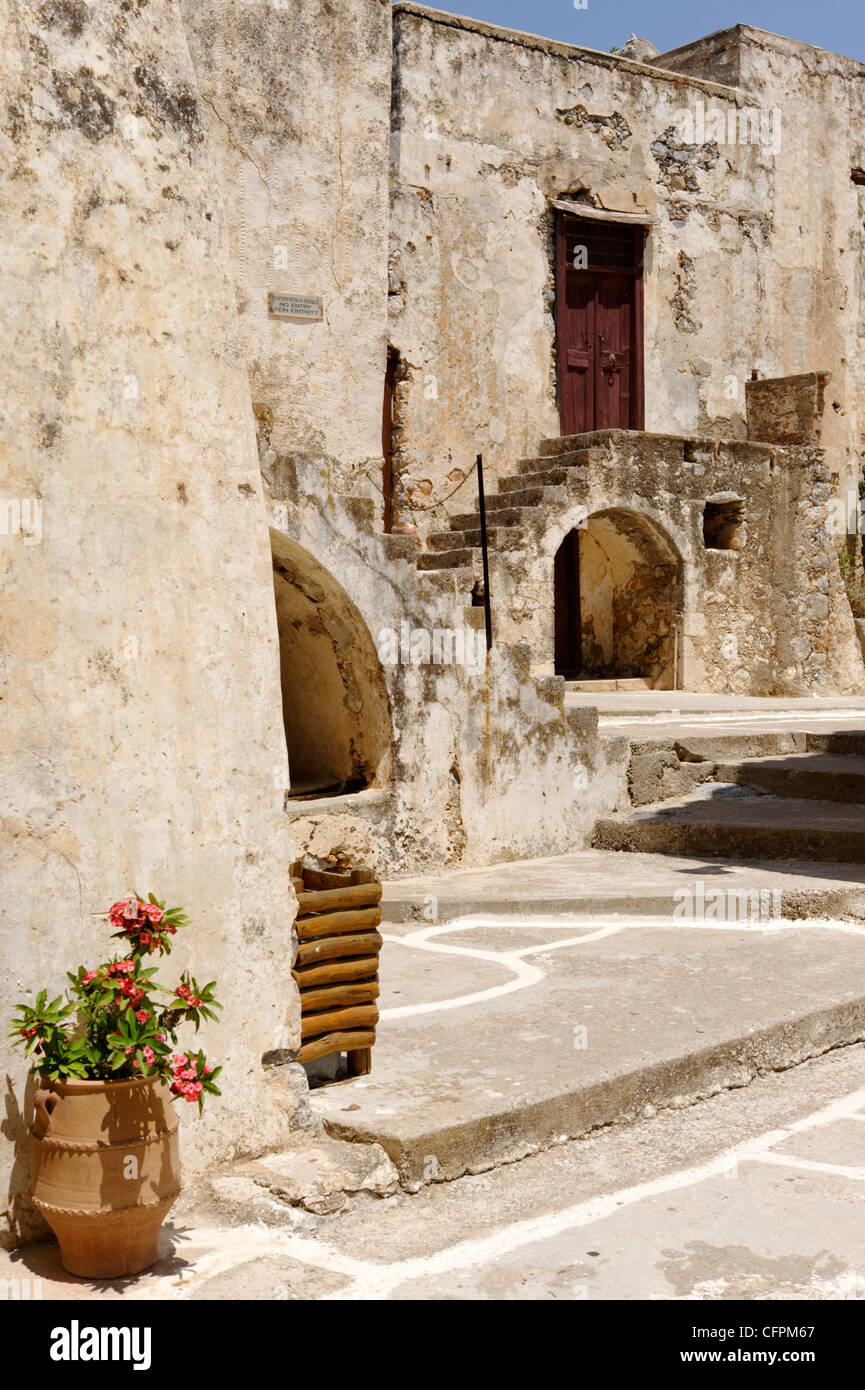 Preveli. Crete. Greece. View of the rustic Monastic quarters at Moni ...
