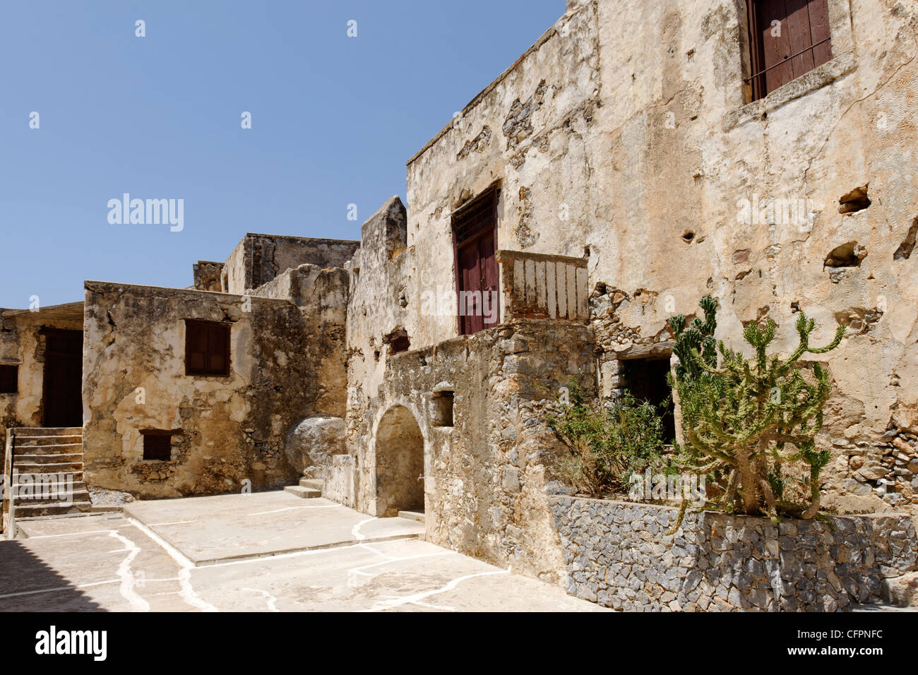 Preveli. Crete. Greece. View of the rustic Monastic quarters at Moni ...