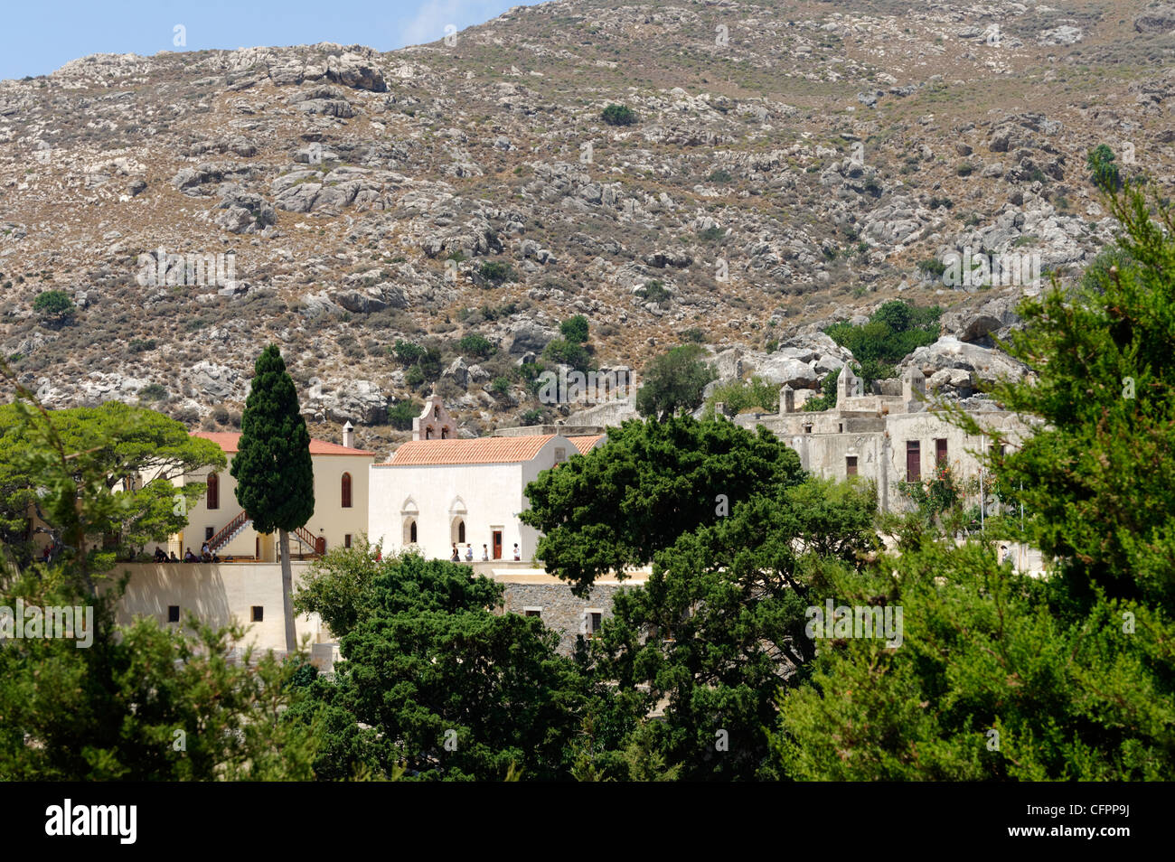 Preveli. Crete. Greece. View of rustic Monastic buildings and the 19th ...