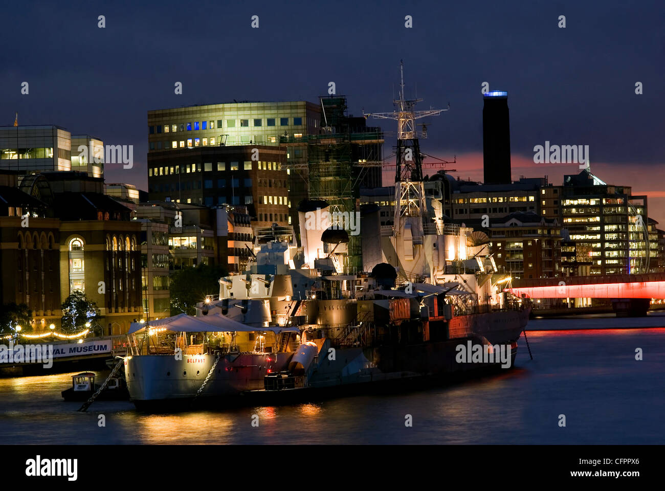 HMS Belfast at Night Stock Photo - Alamy