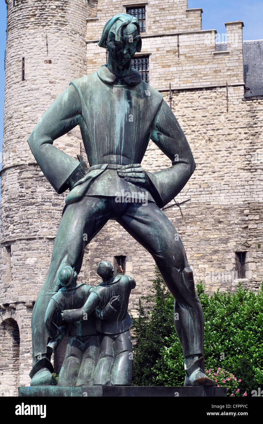 Belgium, Flanders, Antwerp, Lange Wapper Statue in Front of Het Steen ...